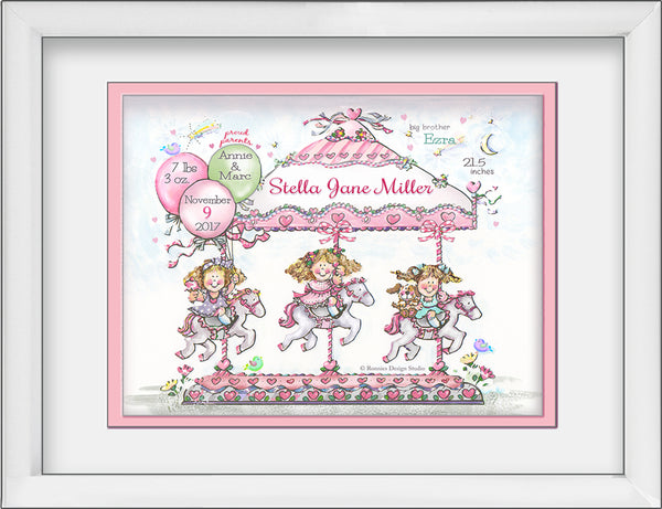 "Welcome Baby" Birth Art - Happy Carousel - Newborn Girl - Ronnies ...